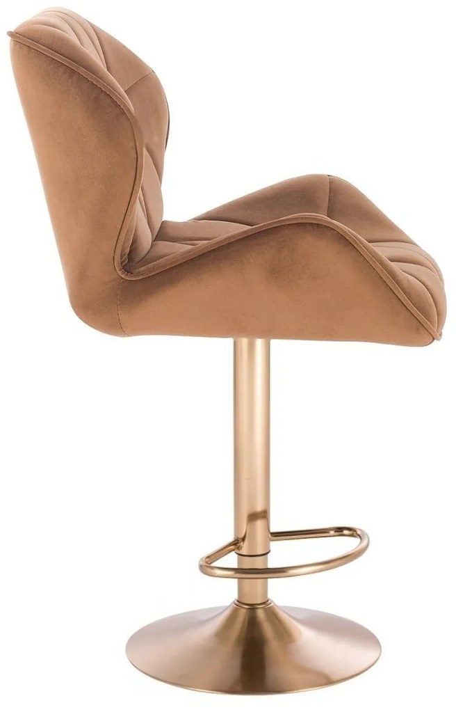 LuxuryForm DESIGN Barová židle MILANO VELUR na zlaté kulaté podstavě - medová
