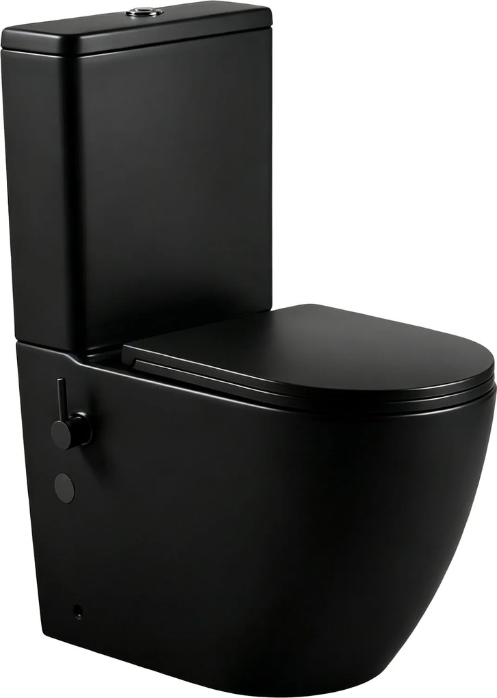 Erga Siena, WC kombi mísa 620x365x820 mm, Rimless + funkce bidetu + toaletní sedátko, černá matná, ERG-V03-SIENA-RIM-BID-BK