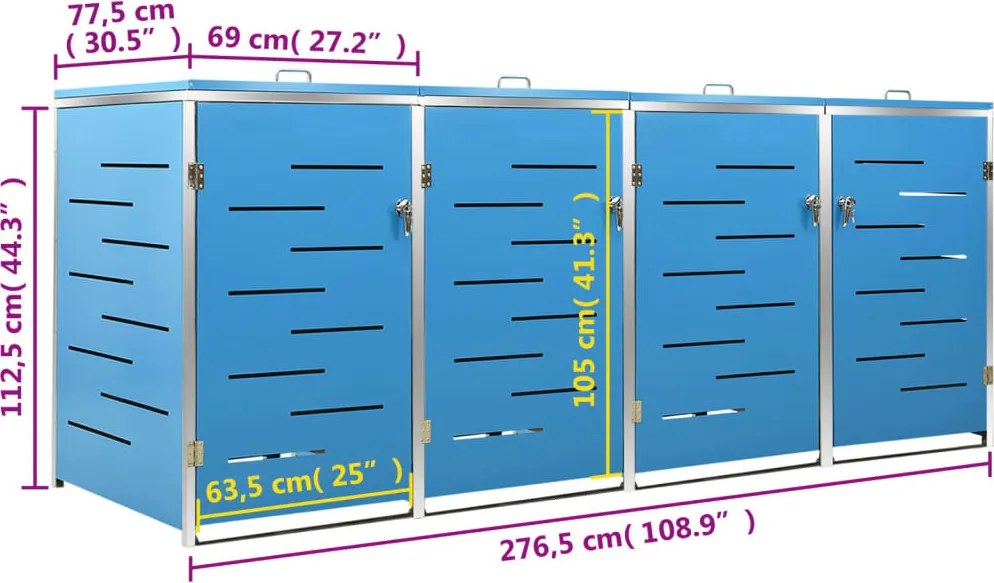 vidaXL Přístřešek na čtyři popelnice 276,5x77,5x112,5 cm nerezová ocel [149565] Barva: Oranžová