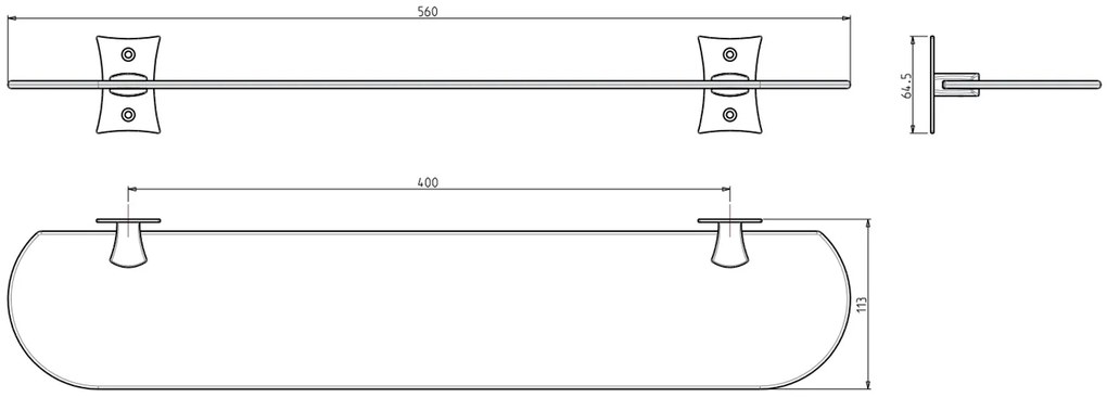 METAFORM REBECCA skleněná police 560mm, černá CC015