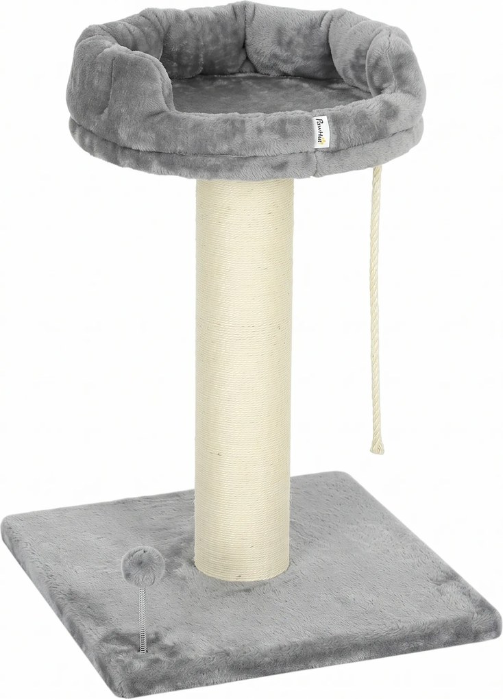 PawHut Škrabadlo, kočičí strom, kočičí postel, 1 kočičí postel, včetně kočičí hračky, 55 cm x 83 cm, šedá
