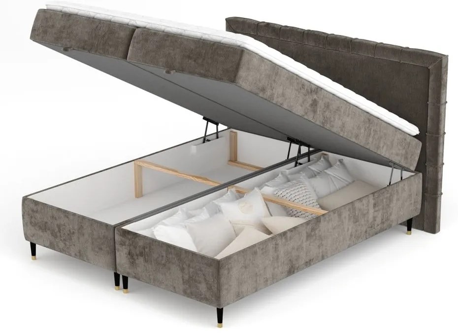 Tmavě šedá boxspring postel s úložným prostorem 200x200 cm Voyage – Maison de Rêve