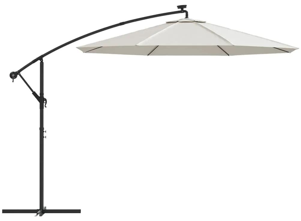 Závěsný slunečník s kovovou tyčí a LED světlem pískový 300 cm - Default Title