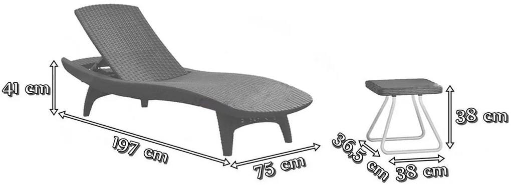 KETER PACIFIC Set grafit 2x lehátko + 1x stolek 17201591