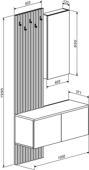 Předsíňová sestava PATRAS dub artisan/bílá/černá
