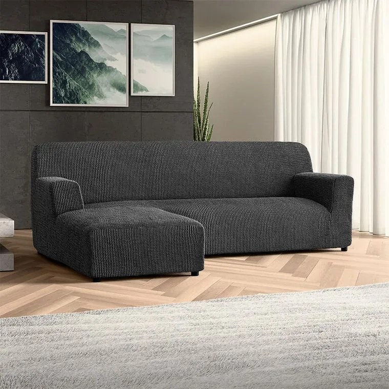 Bielastické potahy COSTINA antracit sedačka s otomanem vlevo (š. 170 - 300 cm)