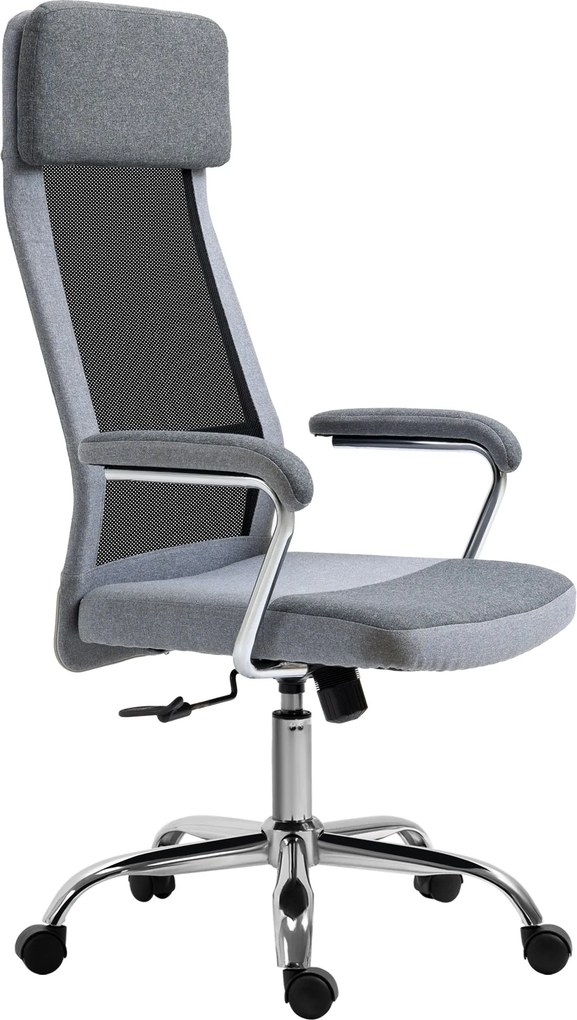 Vinsetto Ergonomická otočná kancelářská židle, nastavitelná výška a funkce houpání, síťovina, 65x67x119-129cm, Šedá
