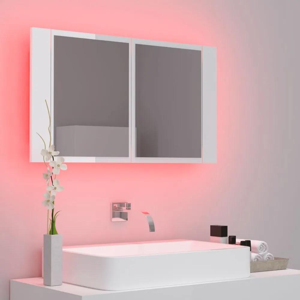 Petromila LED koupelnová skříňka se zrcadlem lesklá bílá 80x12x45cm akryl