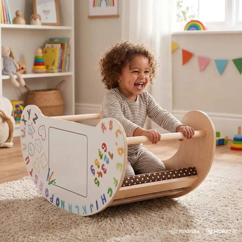 Multifunkční Montessori houpačka a edukační stolek 4v1 - abeceda