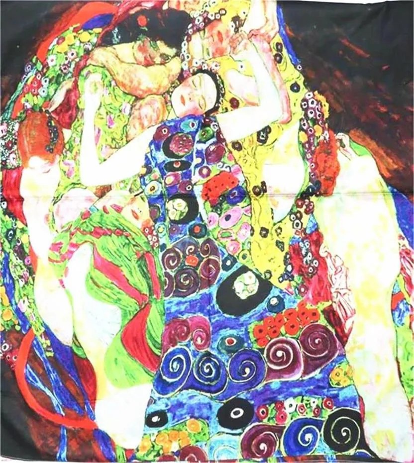 Bavlissimo Saténový šátek 180 x 70 cm s obrazem Panny od Gustava Klimta