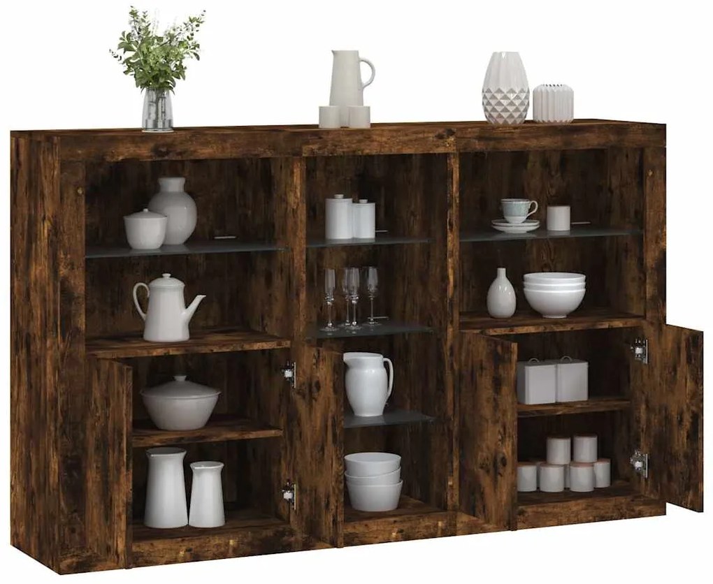 Příborník s LED osvětlením kouřový dub 162 x 37 x 100 cm 3209174