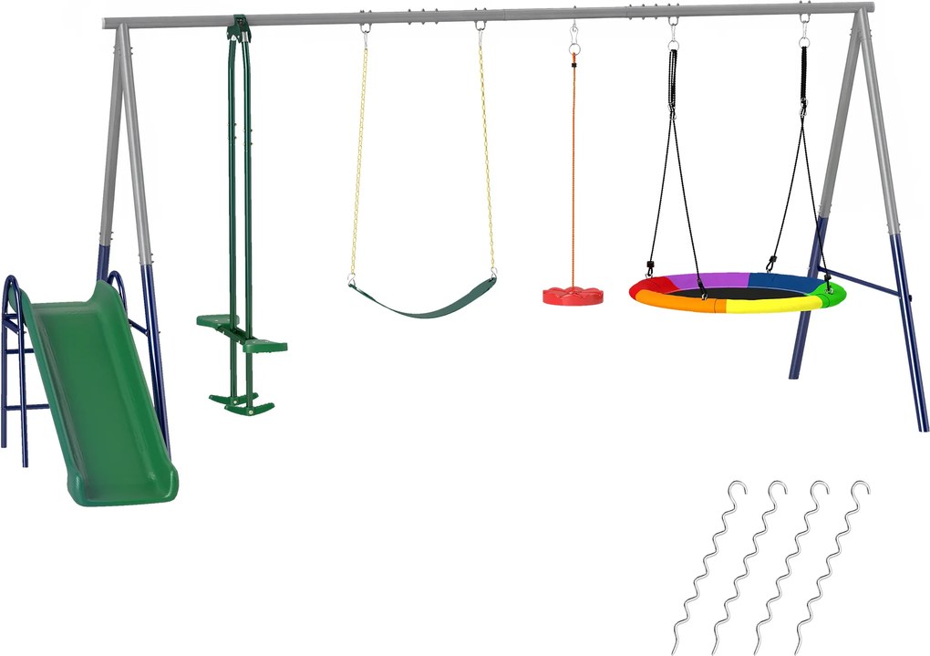 houpací rám 5 v 1 se skluzavkou výškově nastavitelný houpací rám s hnízdem 382x196 x203 cm Vícebarevný