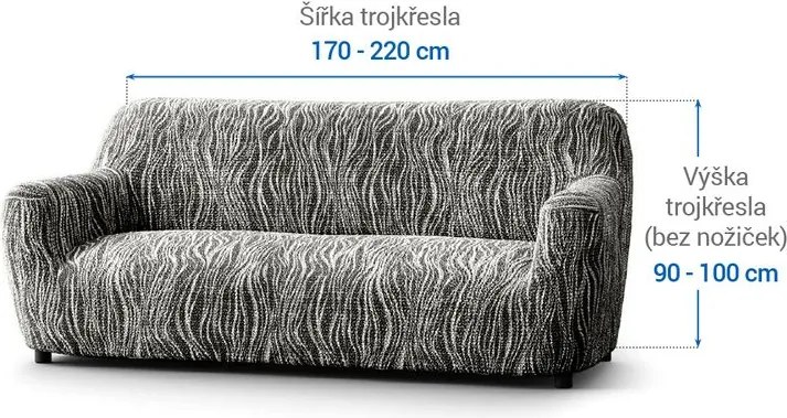 Bielastické potahy UNIVERSO NOVÉ žíhané černobílé trojkřeslo (š. 170 - 220 cm)