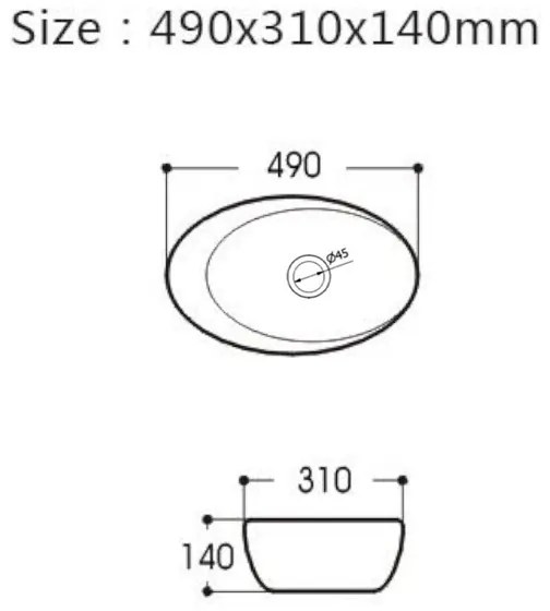 BPS-koupelny Keramické umyvadlo na desku HYD-EA-BL-490 49x31 cm, černé