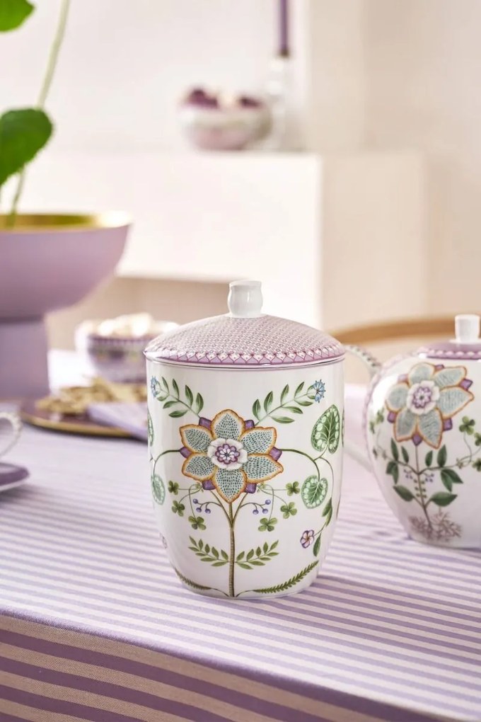Pip Studio Lily & Lotus skladovací dóza 1,5l, bílá (porcelánová dóza)
