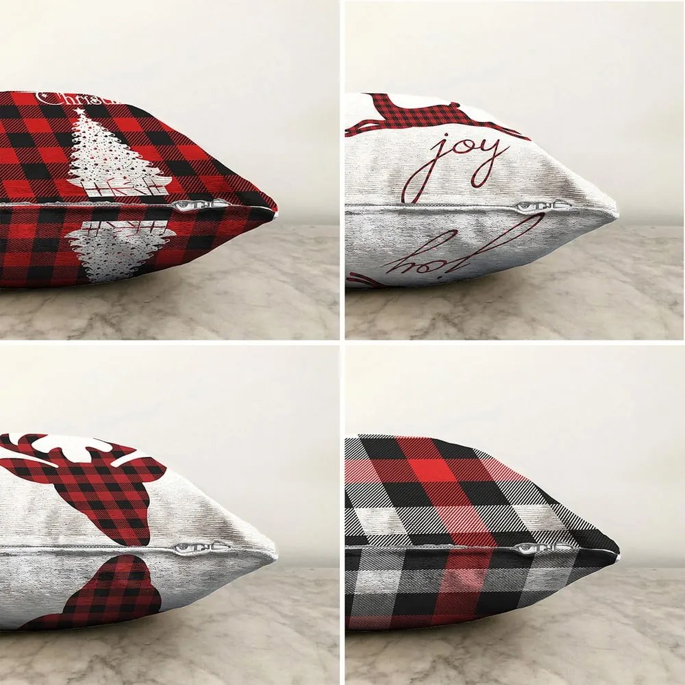Sada 4 vánočních žinylkových povlaků na polštář Minimalist Cushion Covers Christmas Tartan, 55 x 55 cm