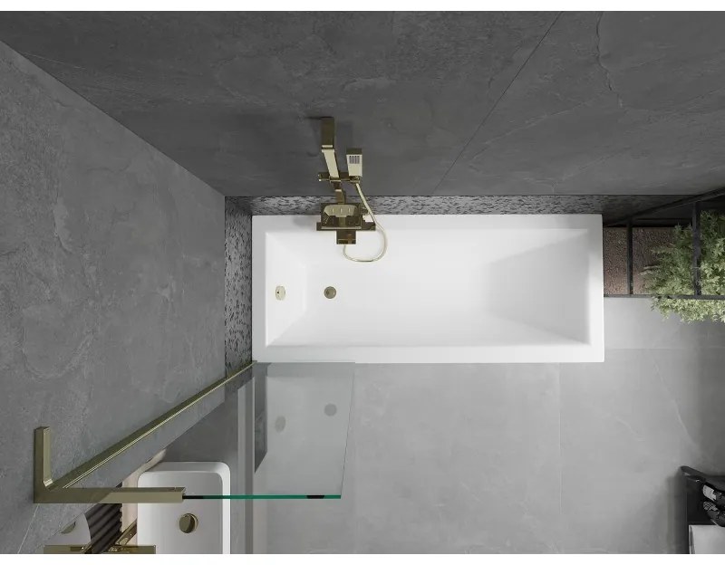 Mexen Next L, 1-křídlová vanová zástěna 50 x 150 cm, 6mm čiré sklo, zlatý lesklý profil, 895-050-000-03-00-50