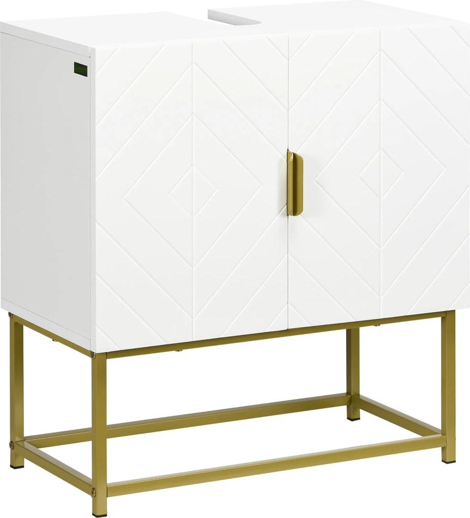 Kleankin Skříňka pod umyvadlo Koupelnový nábytek Moderní skříňka s 2 dveřmi a zlatými ocelovými nohama 60x30x65 cm Bílá | Aosom