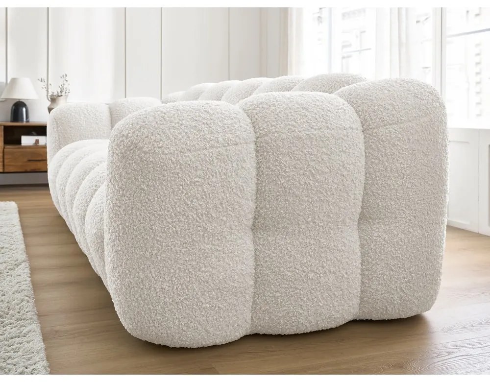 Bílá pohovka z textilie bouclé 232 cm Hippolyte – Bobochic Paris