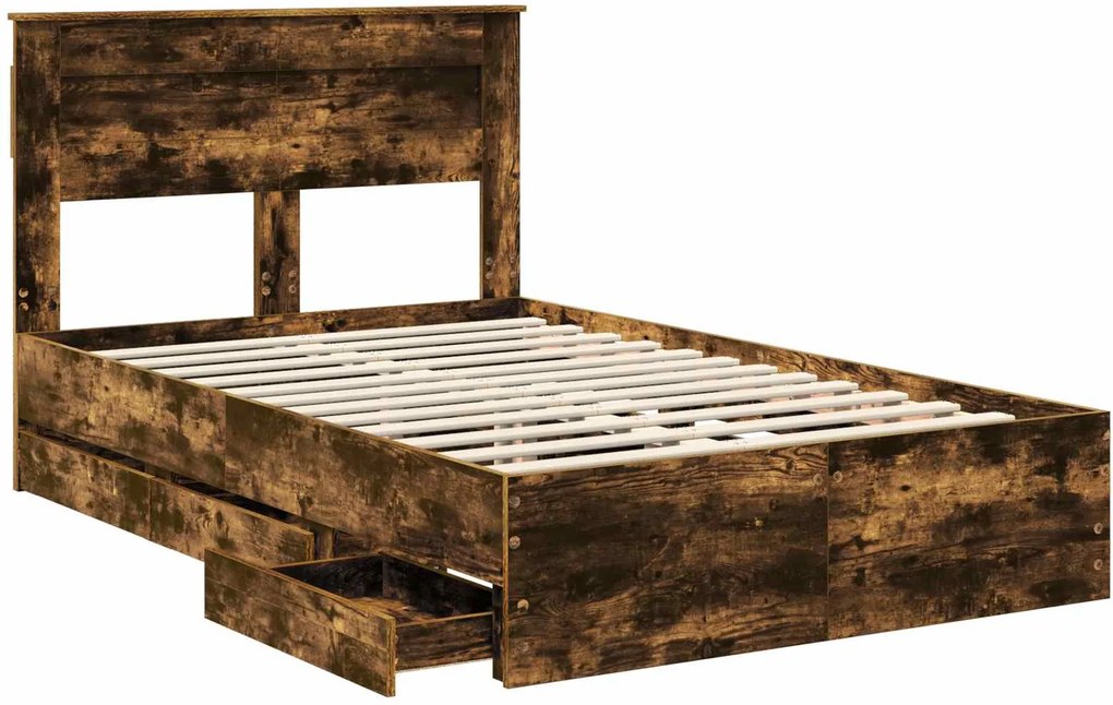 Rám postele s čelo Kouřový dub 135 x 190 cm Inženýrské dřevo 3409856