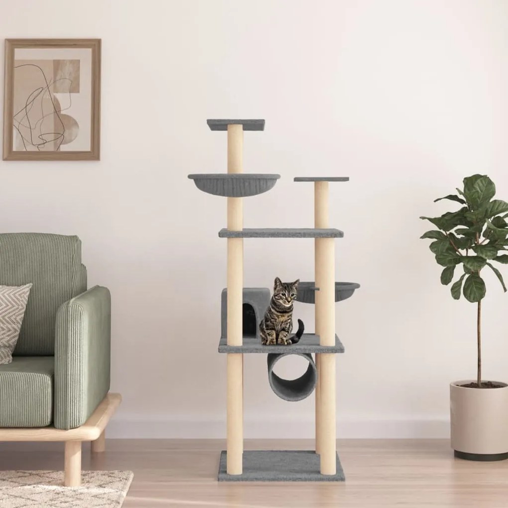Škrabadlo pro kočky se sisalovými sloupky světle šedé 141 cm 171748