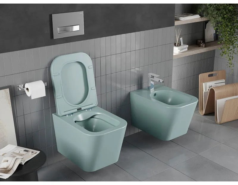 Mexen Teo, závěsné WC Rimless s WC deskou slim, duroplast, zelená matná, 30854048