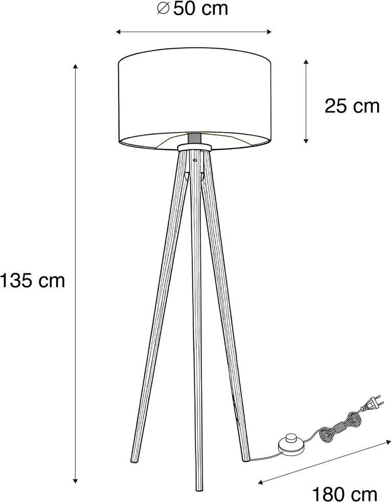 Moderní stojací lampa z ořechového dřeva s béžovým buklé stínidlem 50 cm - Tripod Classic