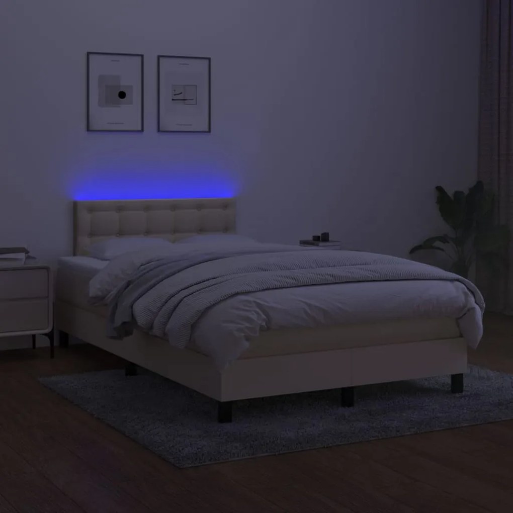 Box spring postel s matrací a LED krémová 120x190 cm textil 3270072