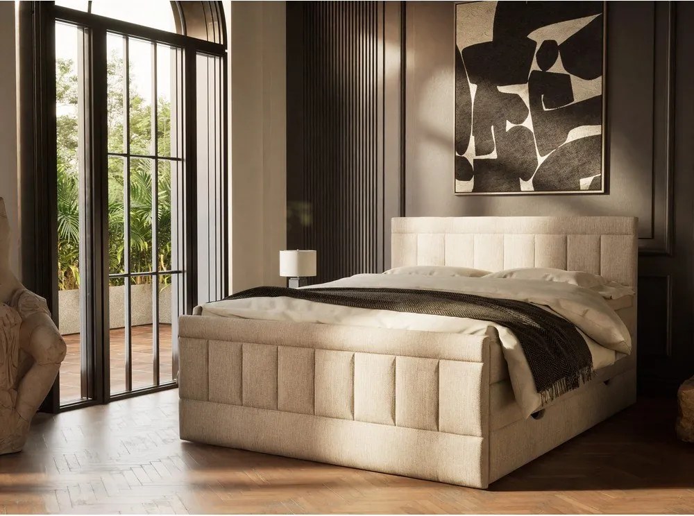 Béžová boxspring postel s úložným prostorem 160x200 cm Caya – Maison de Rêve