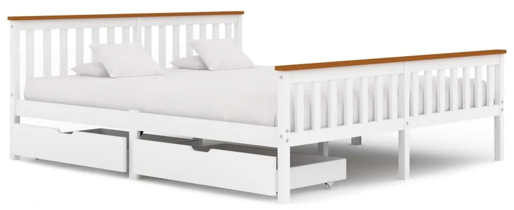 Rám postele se 2 zásuvkami bílý masivní borovice 180 x 200 cm,  3060437 HangarStore.cz
