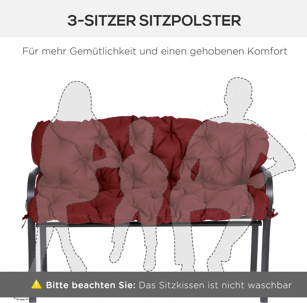Outsunny 3místný polštář na lavici 150 x 98 x 8 cm, polštář na lavici s popruhy, polštář na sedadlo, polštář na venkovní/venkovní židle, polštář na s…