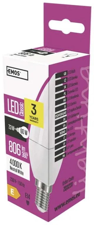 Emos lighting LED žárovka Classic Candle 7,3W E14 neutrální bílá