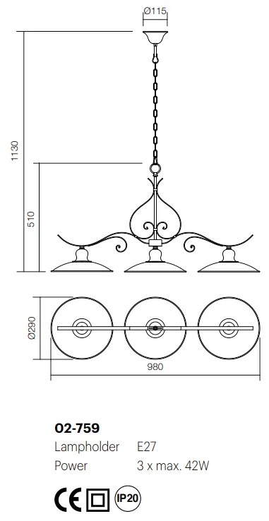 Incanti Retro kovový lustr Lena, ø 29 cm
