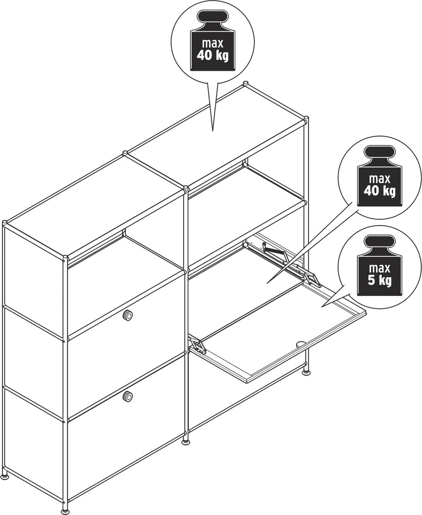 Tchibo - Kovová komoda CN3 s přemístitelnými výklopnými dvířky - barva: šedá