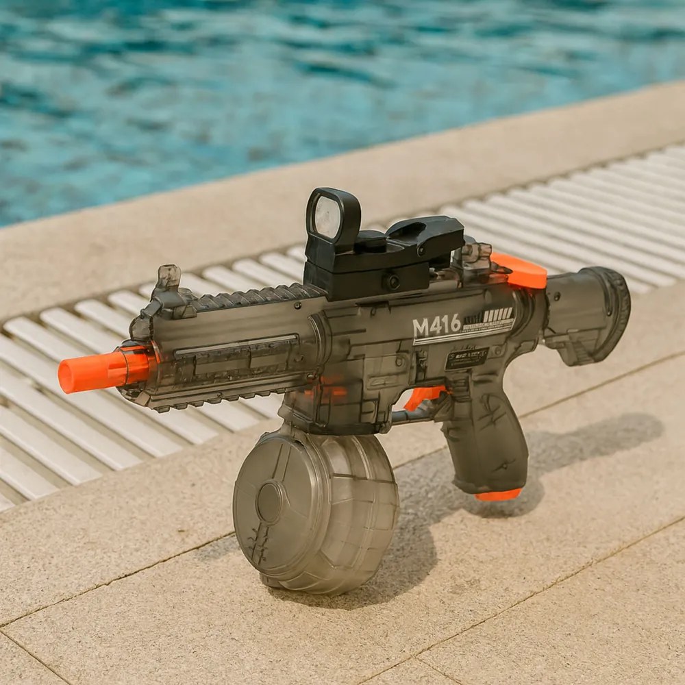 LEAN Toys Elektrická vodní pistole M416 podsvícený zaměřovač 450 ml 8-10 m