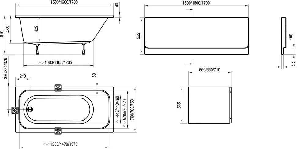 Ravak Chrome 160 x 70 cm C731000000 vana