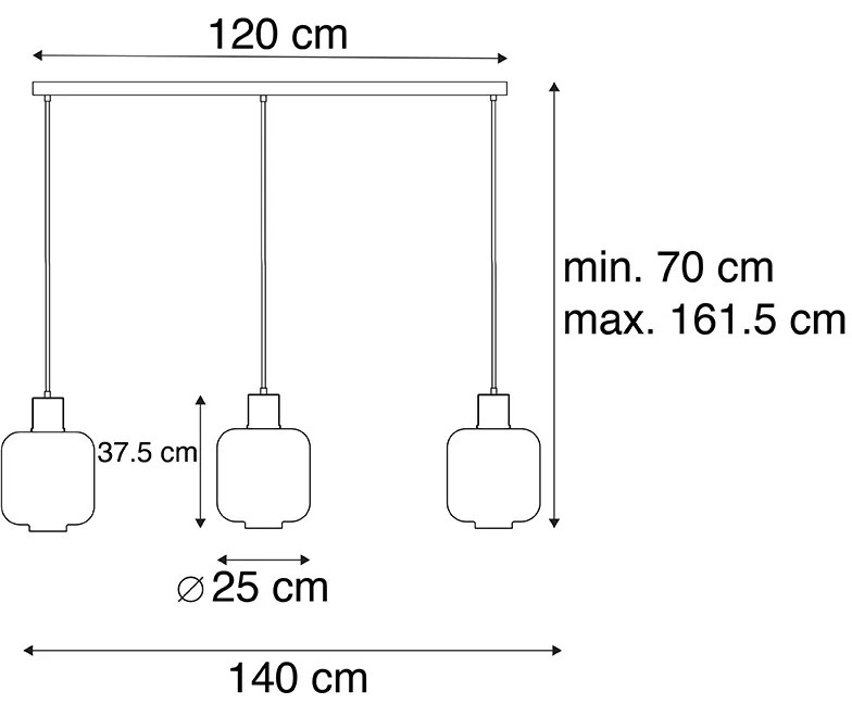 Designové závěsné svítidlo černé s jantarovým sklem 3-světlo 161,5 cm - Qara