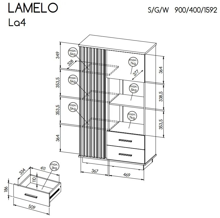 Regál LAMELO LA4 Dolmar 90/159,2/40