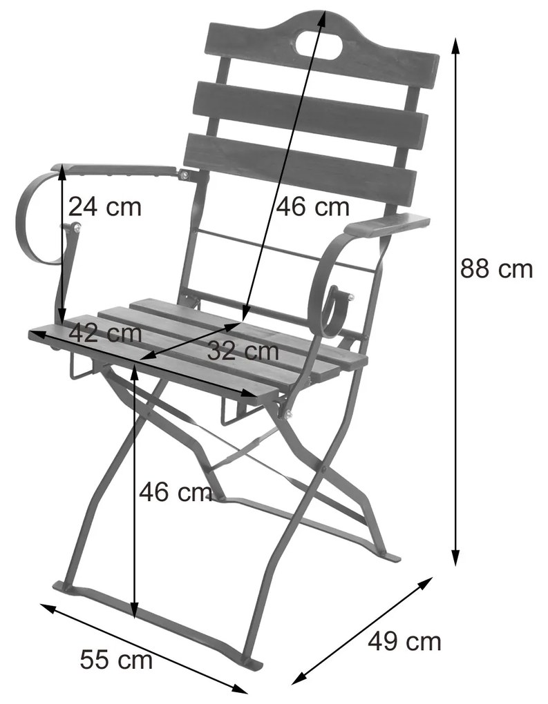Zahradní sada 4 skládacích židlí a stolu HWC-J40, dřevo/kov - hnědá