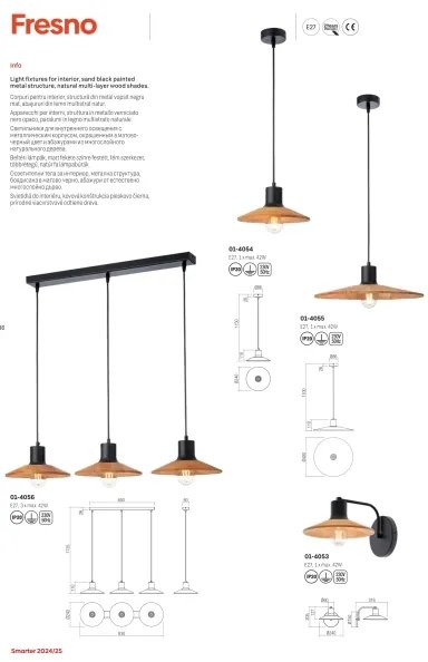 Redo 01-4054 - Lustr na lanku FRESNO 1xE27/42W/230V pr. 24 cm