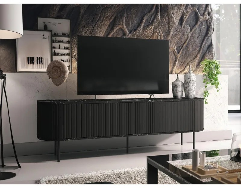 TV stolek/skříňka Niruki, Barva: černá/černý mramor