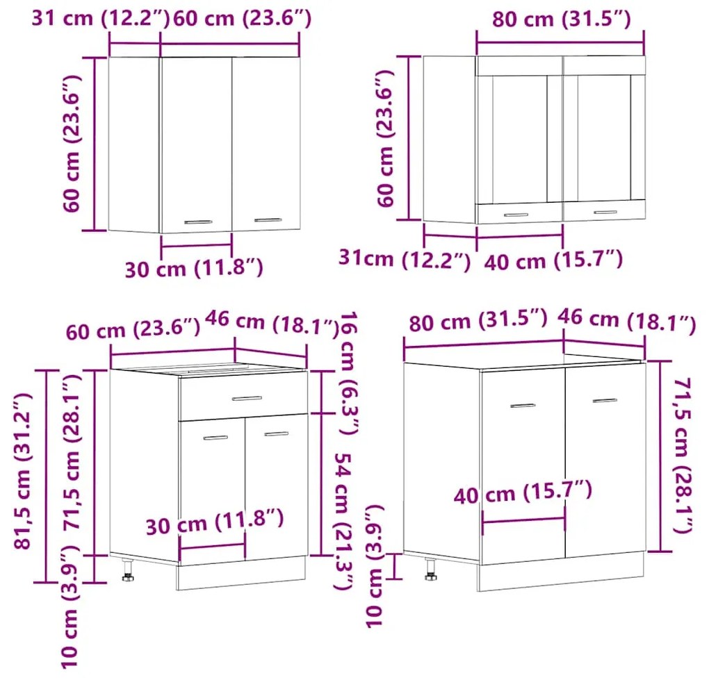 vidaXL 4dílná sada kuchyňských skříněk "Lyon" staré dřevo, umělé dřevo