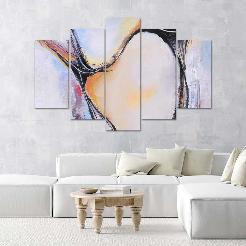 Obraz na plátně pětidílný Abstraction Pastelová béžová - 200x100 cm