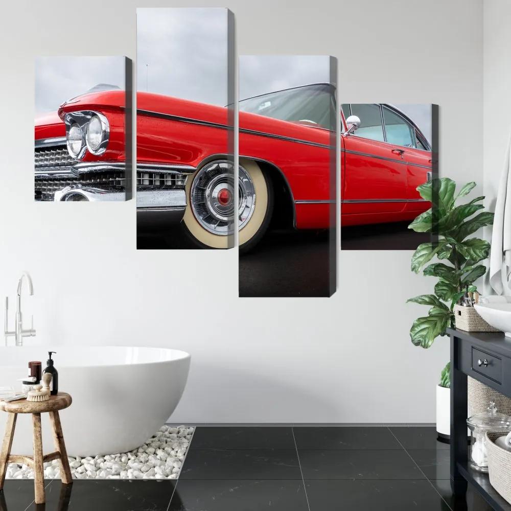 Vícedílný obraz Červené Auto Z 50. Let Nedostatek Nedostatek Plátno Canvas 80x50
