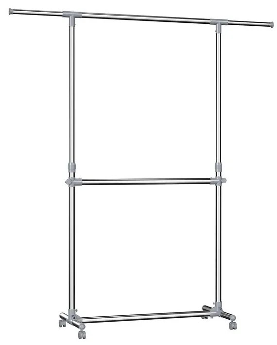 Stojan na oblečení dvoustupňový JASON 93x49x113-198cm, stříbrná SongmicsHome