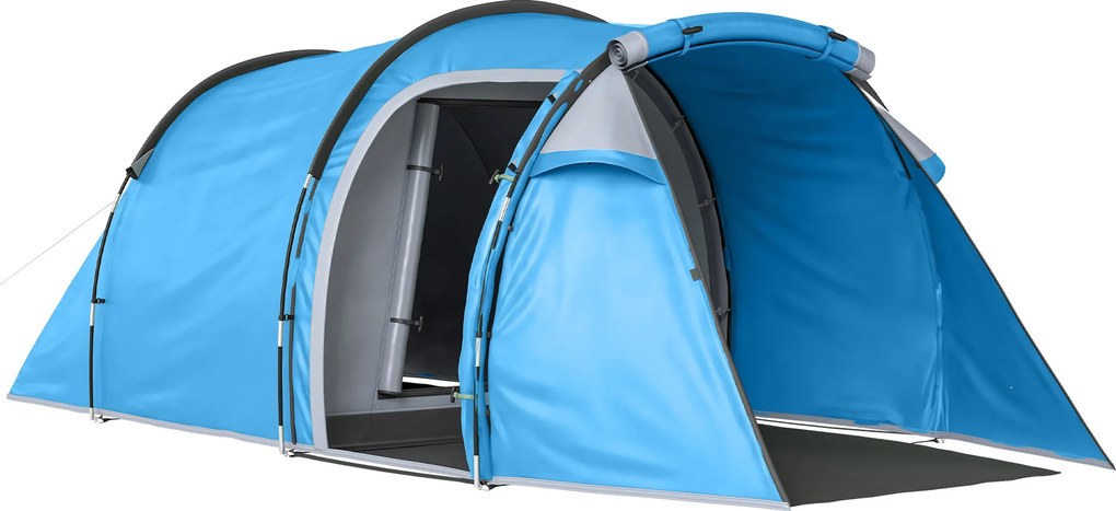 Outsunny tunelový stan pro 2-3 osoby 190T kempinkový stan s kolíky, sklolaminát a polyester, světle modrý, 426x206x154cm| Aosom