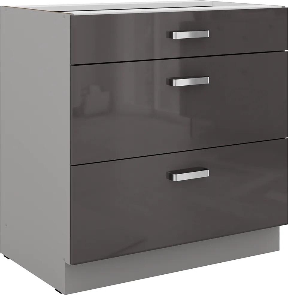 GREY gr | dolní skříňka 80 D 3S zásuvková | 80 cm | PREMIUM BOX | světle šedá/tmavě šedá lesk