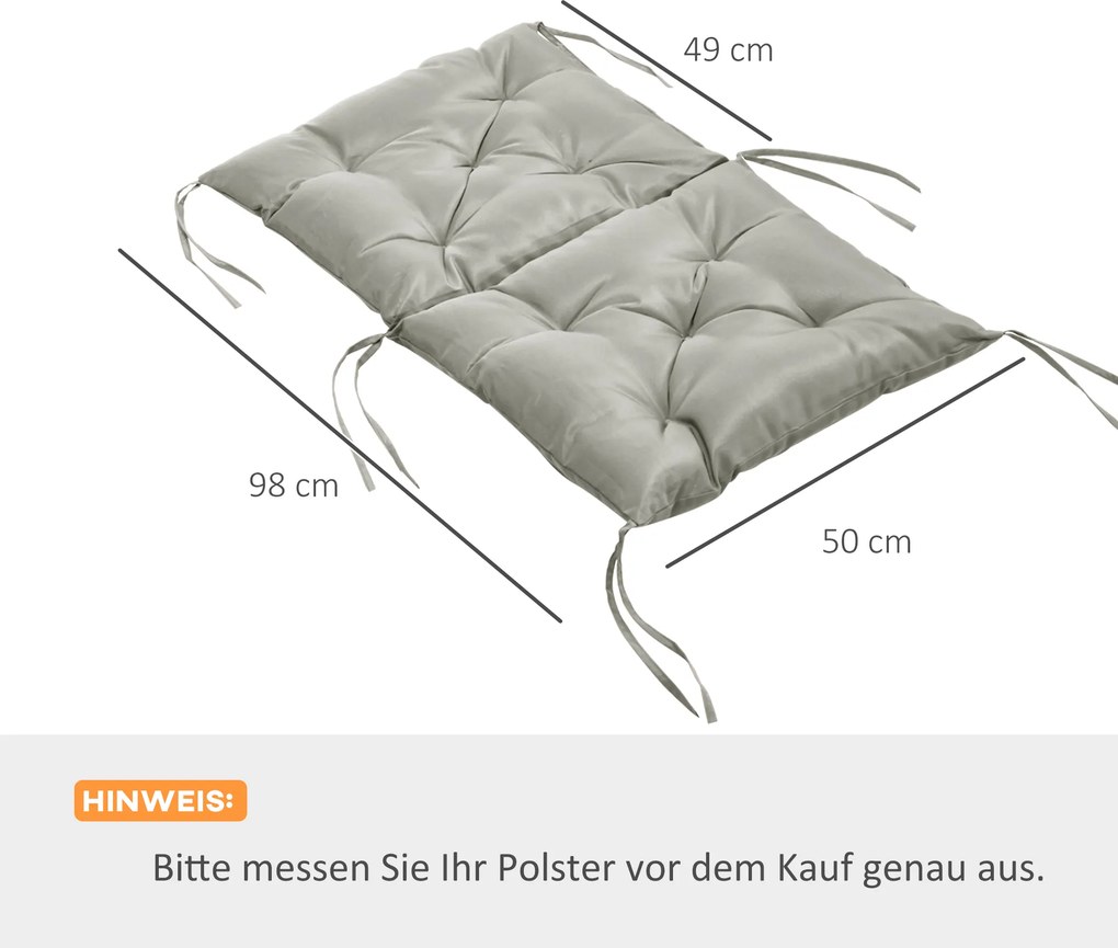 Outsunny sada 2 polštářů na sezení, 98 x 50 cm Polštář na židli s poutky, potah z tkaniny, tloušťka 8 cm Světle šedý