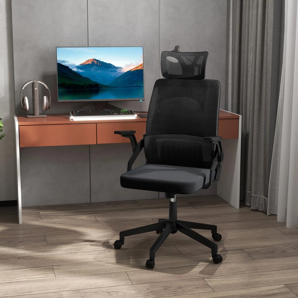 Ergonomická kancelářská židle Vinsetto, židle k psacímu stolu s nastavitelnou opěrkou hlavy, výškově nastavitelné područce, počítačová židle s funkcí…