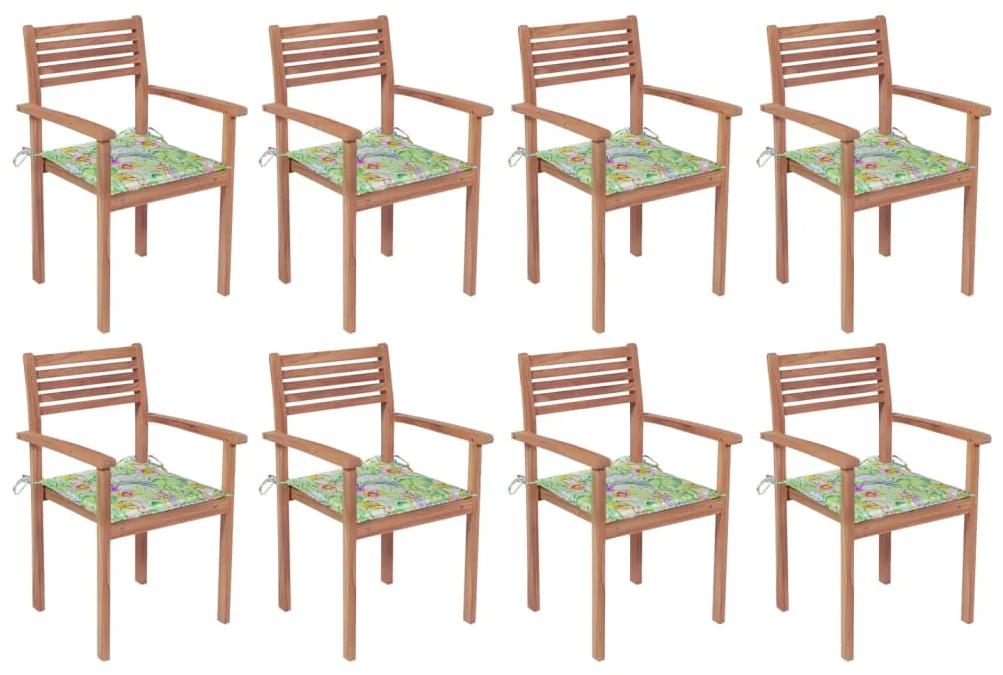 3072612 vidaXL Stohovatelné zahradní židle s poduškami 8 ks masivní teak